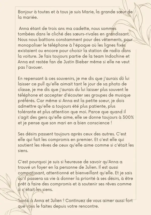 discours-mariage-soeur - Parler d'Amour